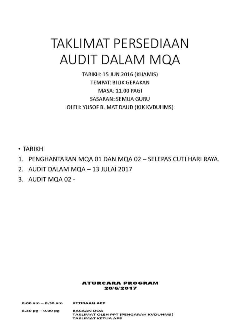 Taklimat Persediaan Audit Dalam Mqa | PDF
