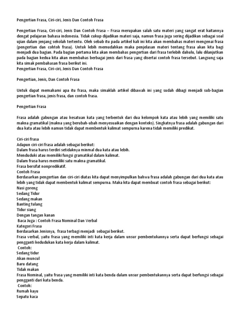 Pengertian dan Jenis Frasa dalam Bahasa | PDF