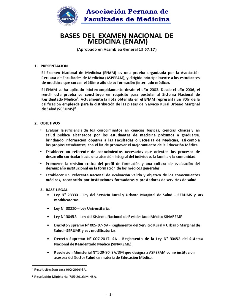 Bases Enam | PDF | Medicina | Prueba (evaluación)