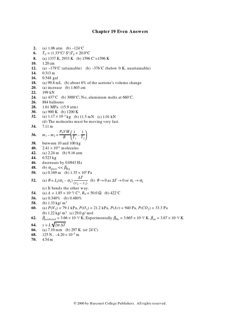 Chapter 19 Even Answers: © 2000 by Harcourt College Publishers. All ...