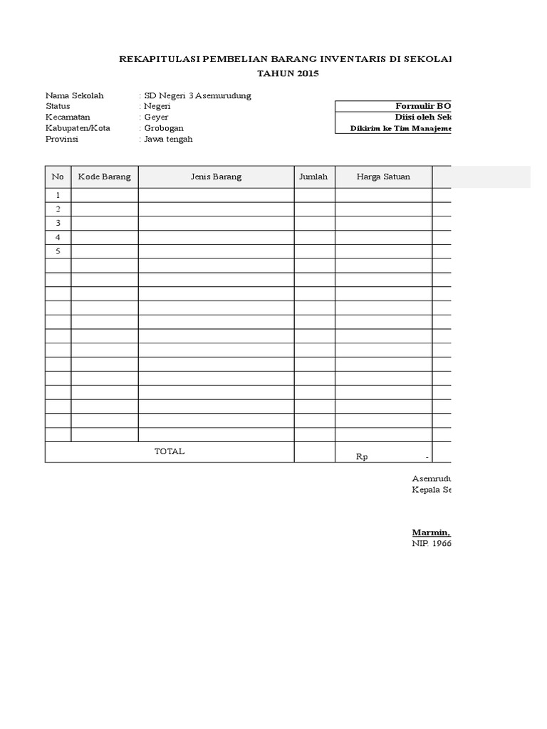 Format Bos-O9 Rekap Pembelian Barang | PDF