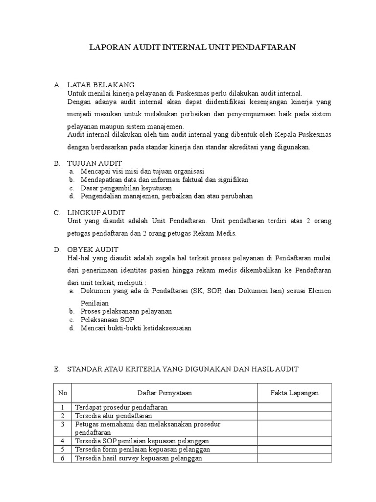 Contoh Laporan Hasil Audit Internal Iso Kumpulan Contoh Laporan - Riset