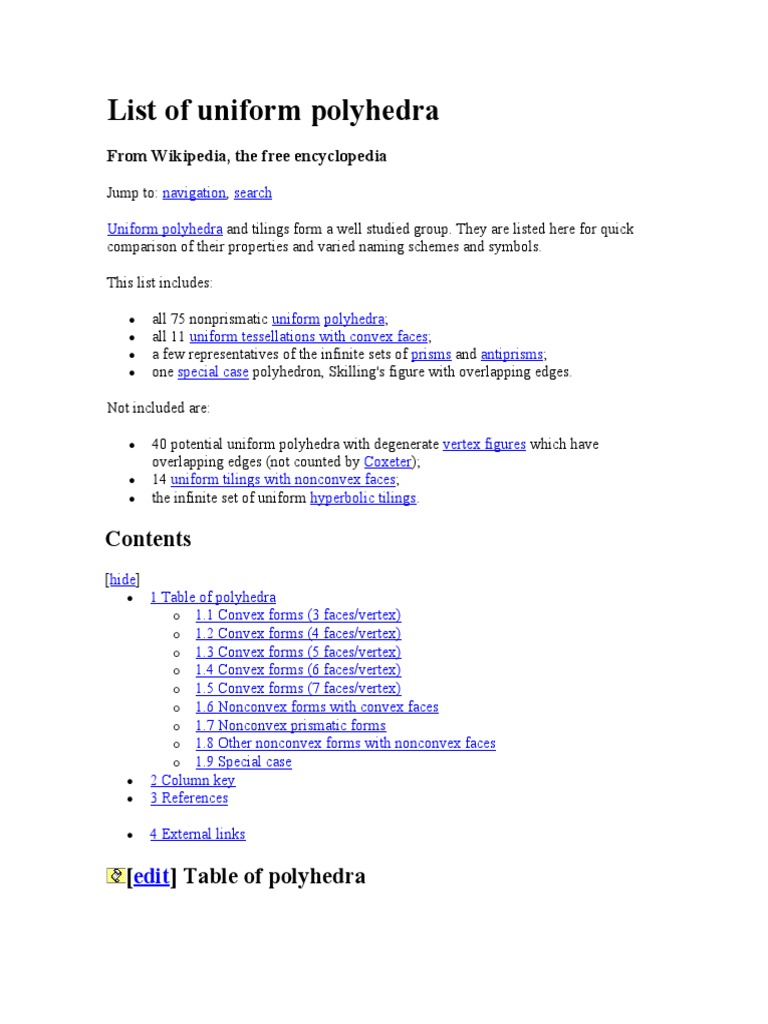 List of Uniform Polyhedra: From Wikipedia, The Free Encyclopedia | PDF ...