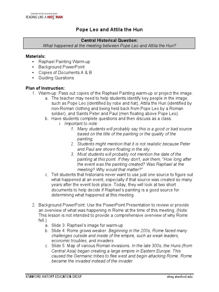 Attila and Pope Leo Lesson Plan PDF | PDF | Huns | Rome