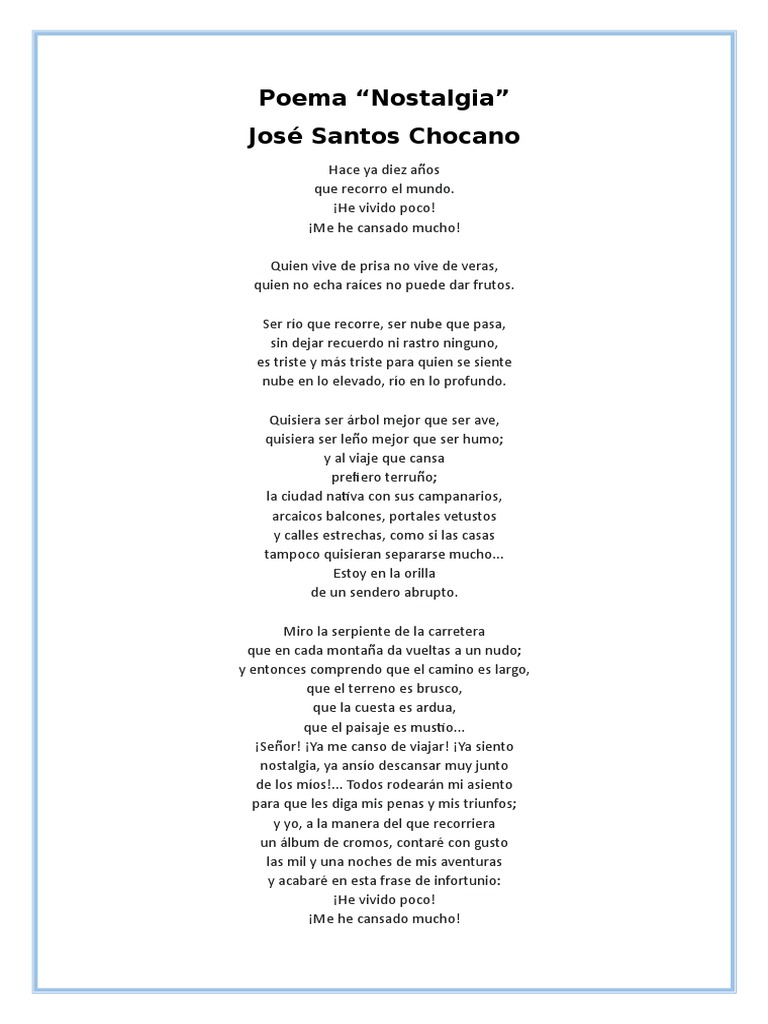 Poema "Nostalgia" José Santos Chocano | Ocio