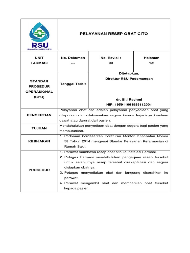 Prosedur Pelayanan Resep Obat Cito | PDF | Pengembangan Diri | Sains ...