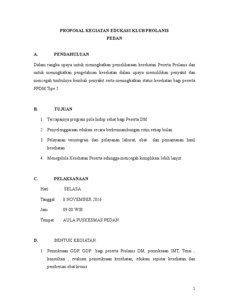 Proposal Kegiatan Edukasi Prolanis Dan Senam Prolanis Di FKT | PDF