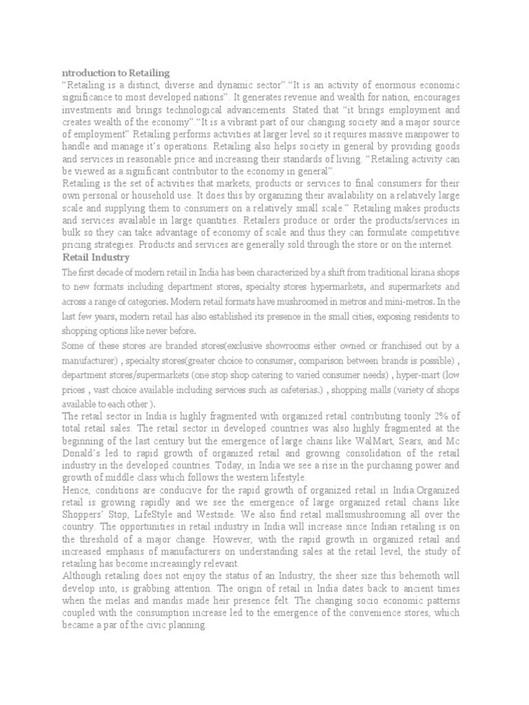 Introduction to the Retail Industry in India | PDF | Retail ...