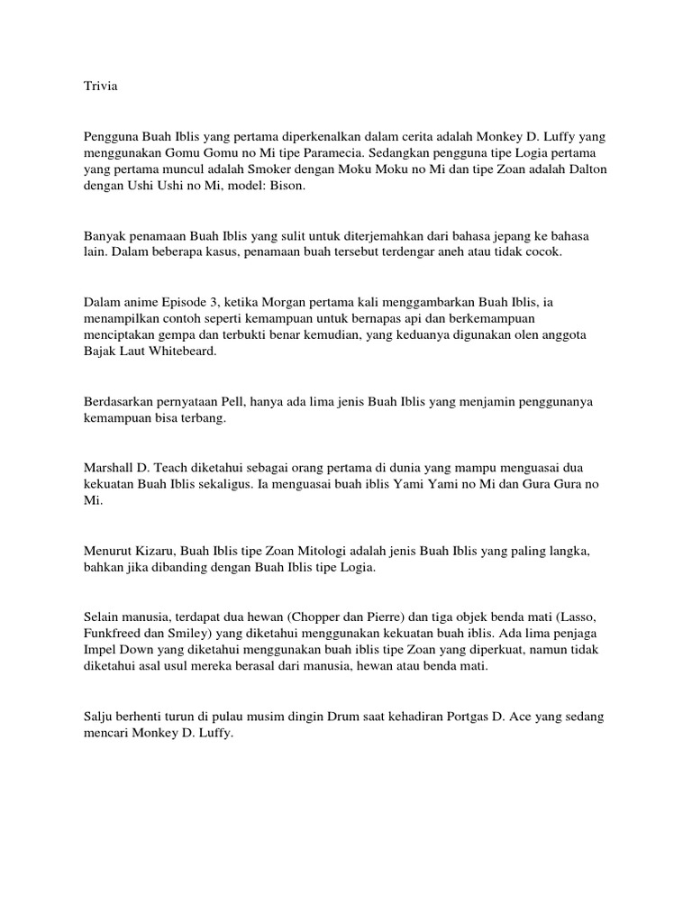 Trivia Buah Iblis | PDF | Dewasa Muda