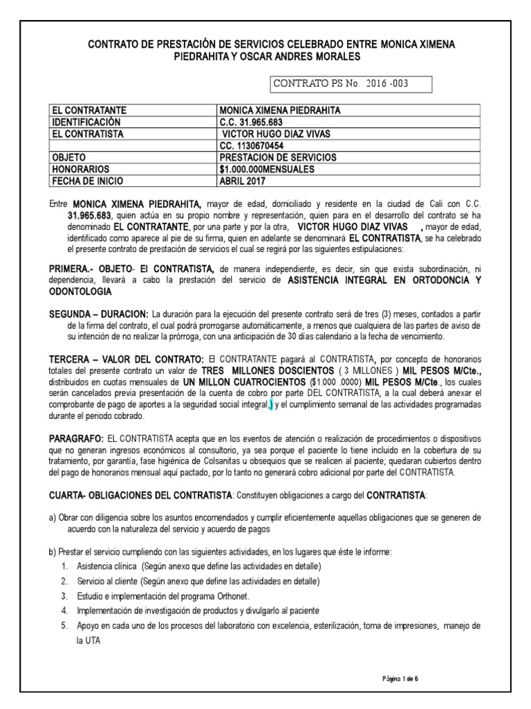 MODELO DE CONTRATO DE PRESTACION DE SERVICIOS (1).doc | Derecho laboral ...