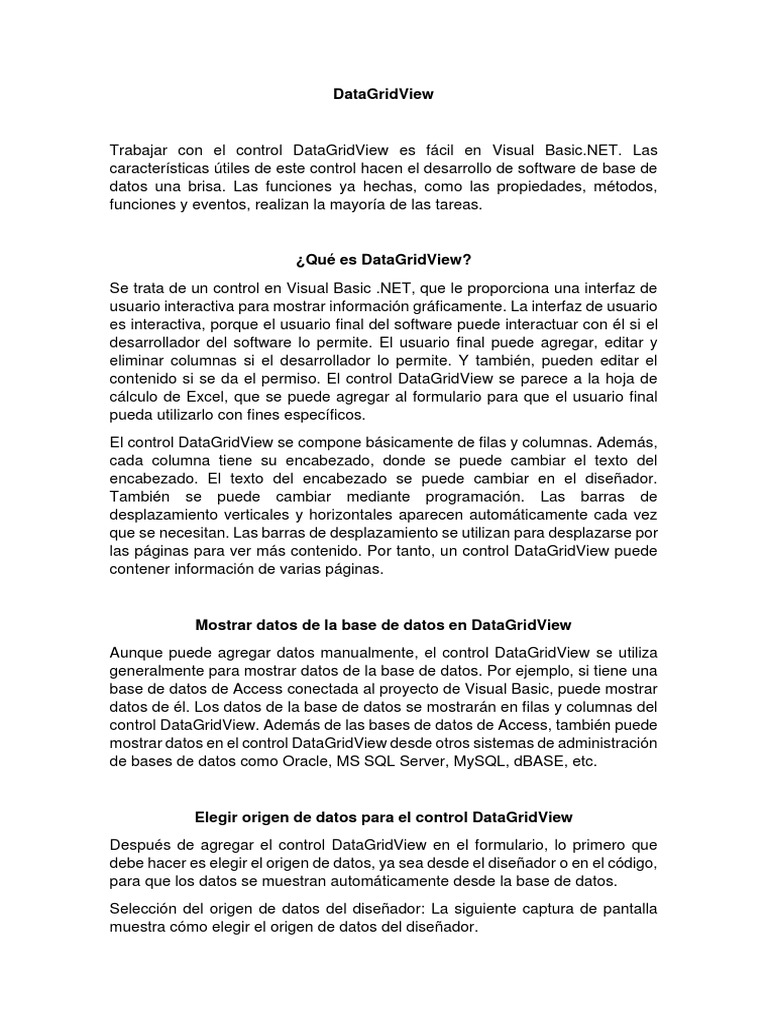 Data Grid View Pdf Básico Bases De Datos