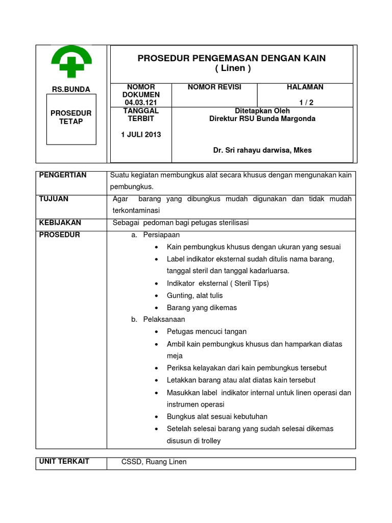 Sop Pengemasan Dengan Linen | PDF
