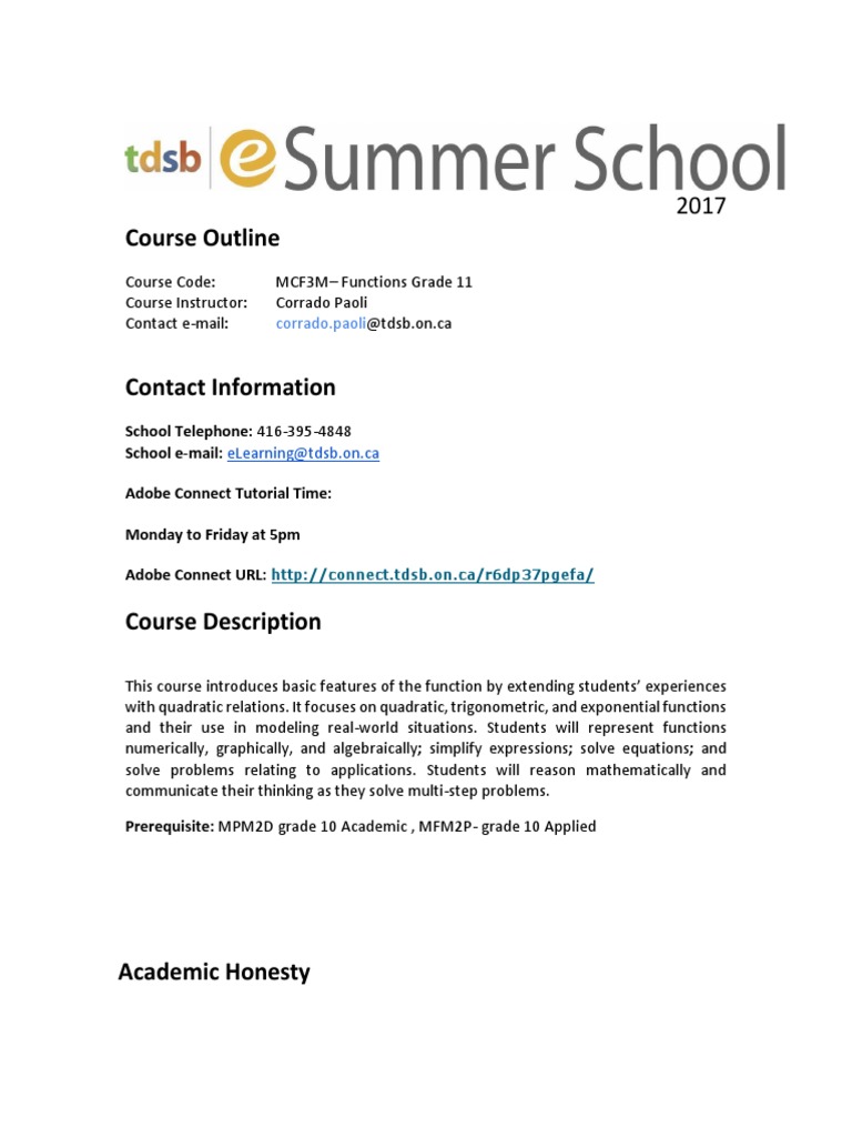 Final Course Outline Mcf3m | PDF | Trigonometric Functions | Quadratic ...