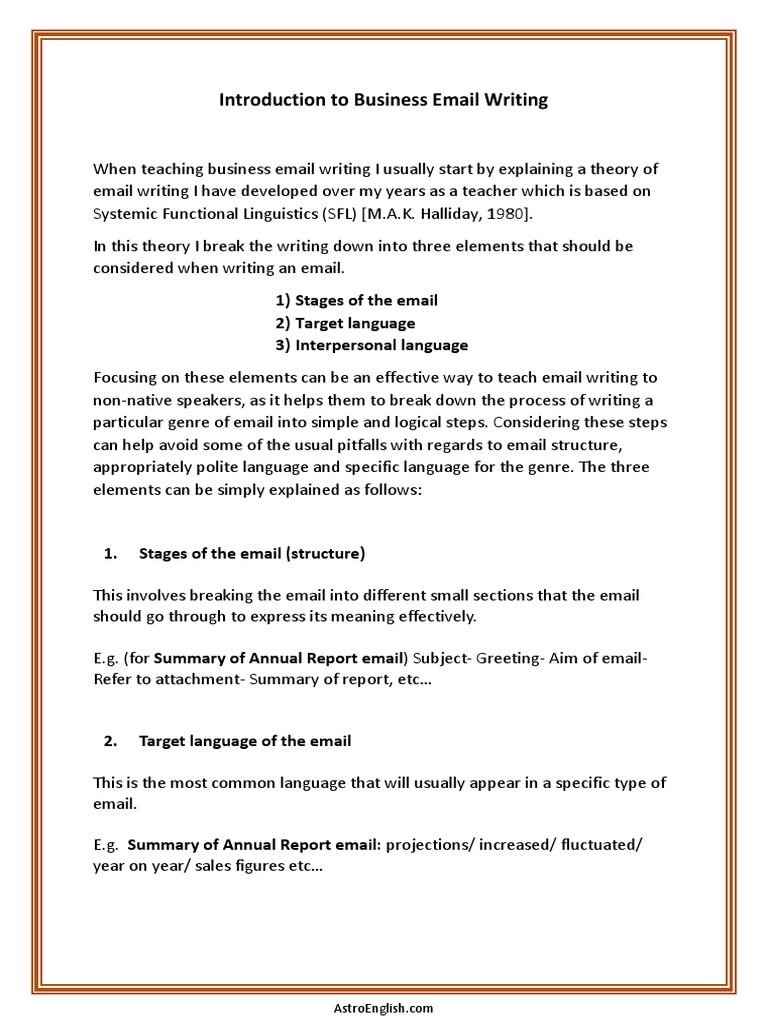 Business Email Writing Intro | PDF | Grammatical Tense | Syntax