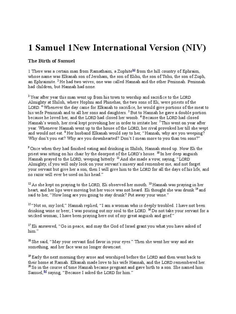 1 Samuel 1new International Version (NIV) : The Birth of Samuel ...