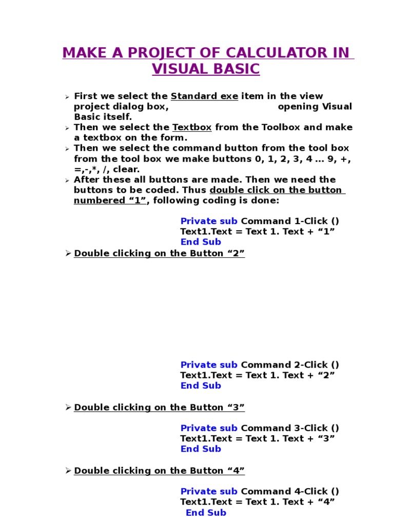Visual Basic Calculator Project Guide | PDF | Visual Basic .Net ...