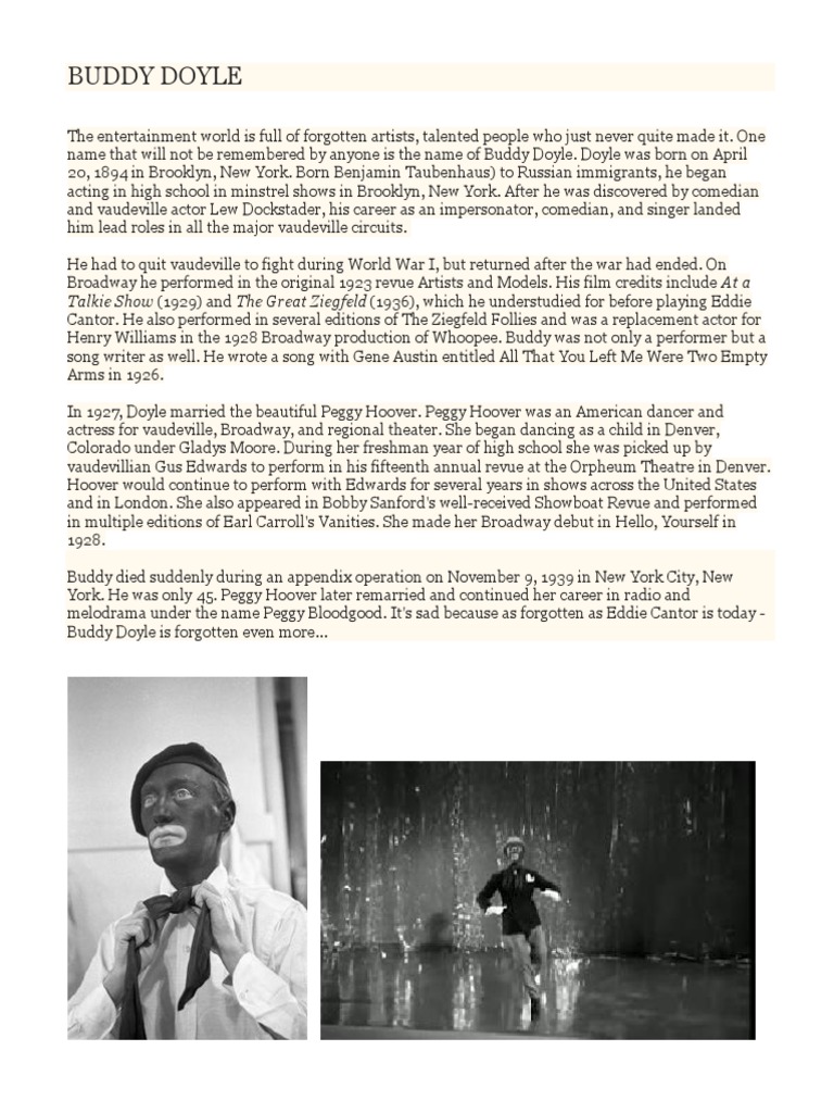 Buddy Doyle: Forgotten Vaudeville Star | PDF | Vaudeville | Variety Shows