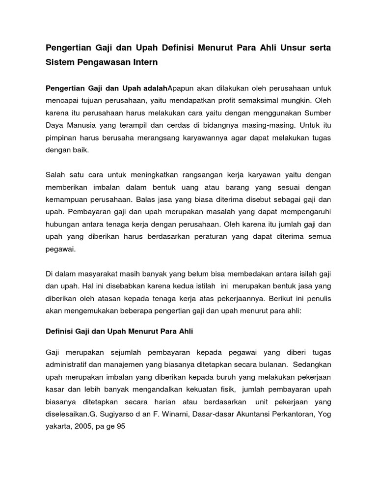 Pengertian Gaji Dan Upah Definisi Menurut para Ahli Unsur Serta Sistem ...