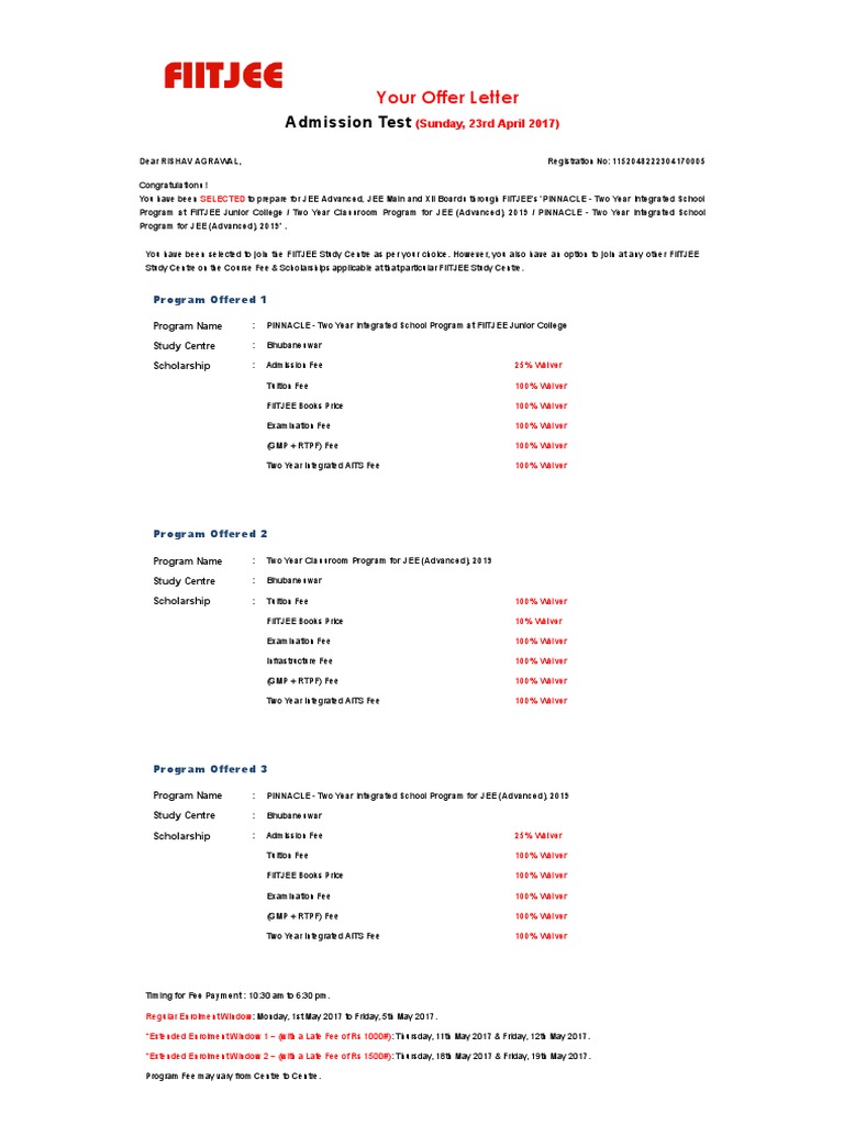 FIITJEE Admission Test Result | PDF | Behavior Modification | Cognition