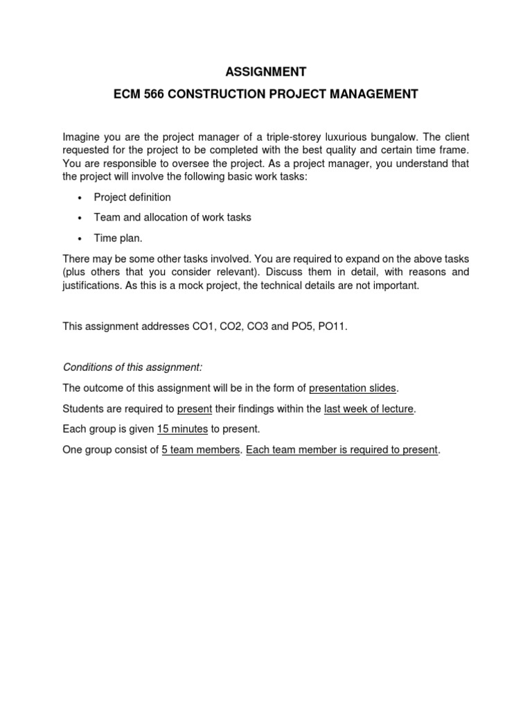 Assignment Ecm 566 Construction Project Management: Conditions of This ...