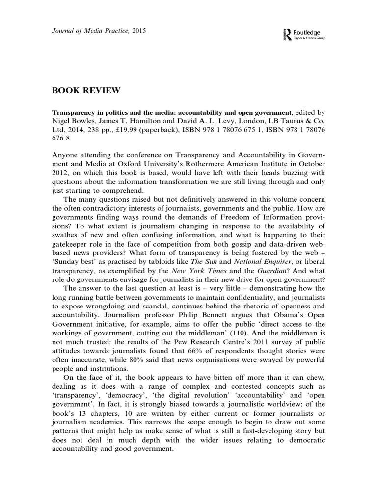 Transparency in Politics and The Media BOOK REVIEW | PDF | Transparency ...