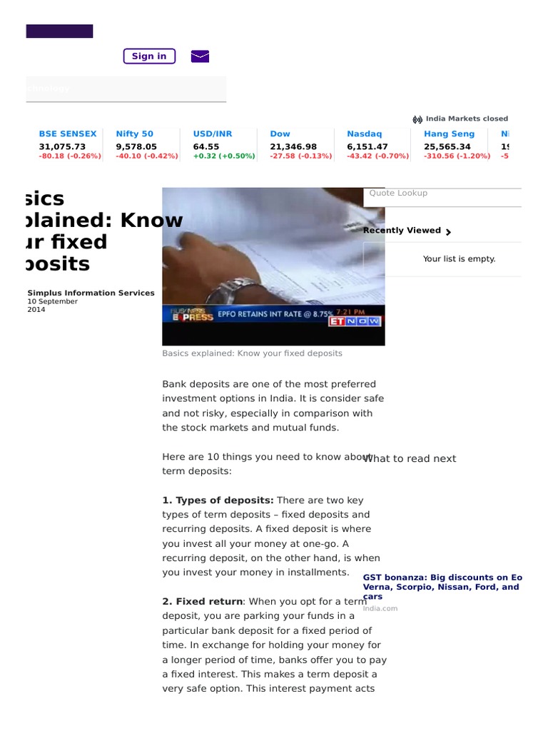 Basics Explained Know Your Fixed Deposits | PDF | Interest | Deposit ...
