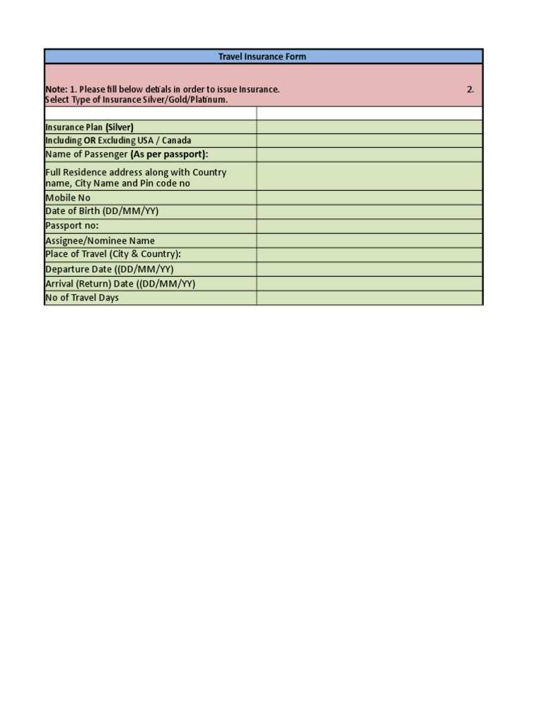 Travel Insurance Application Form | PDF