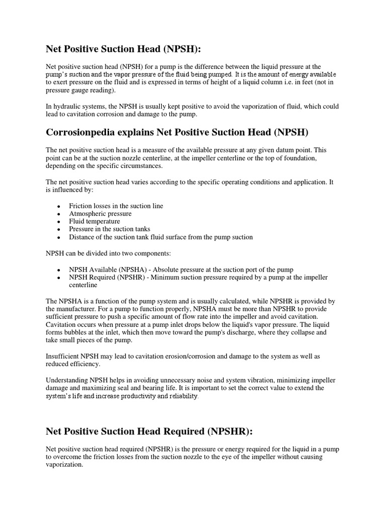 Net Positive Suction Head | PDF | Pump | Pressure