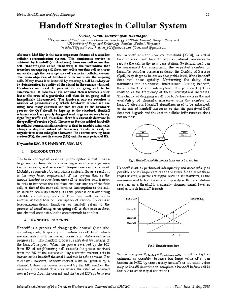Handoff Strategies in Cellular Systems | PDF | Quality Of Service ...