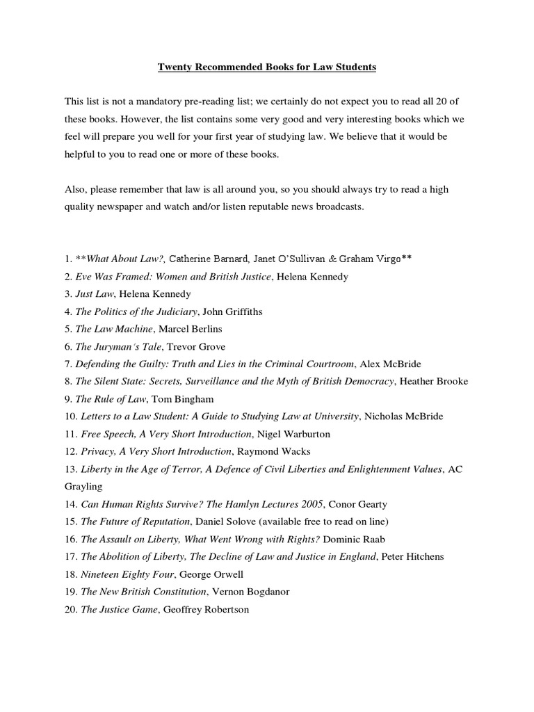 Recommended Reading for Law Students | PDF | History