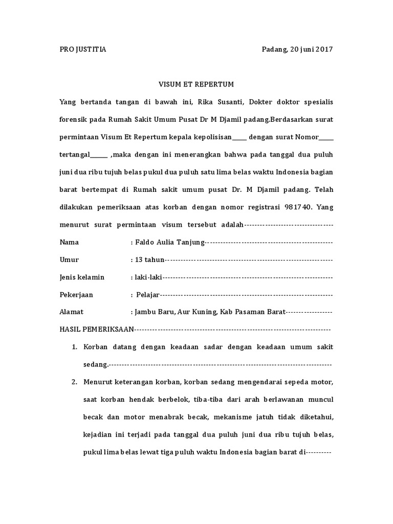 Contoh Visum Et Repertum | PDF