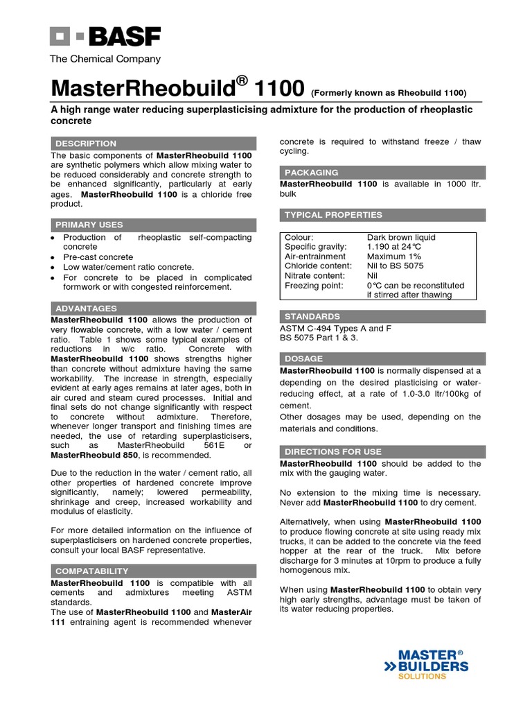 MasterRheobuild 1100 Formerly Known Rheobuild 1100 - EG | Concrete | Cement