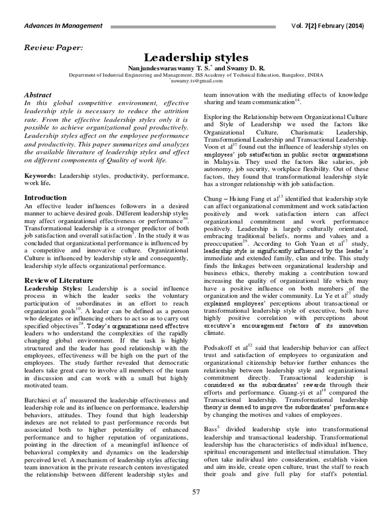 Leadership Styles | PDF | Transformational Leadership | Leadership