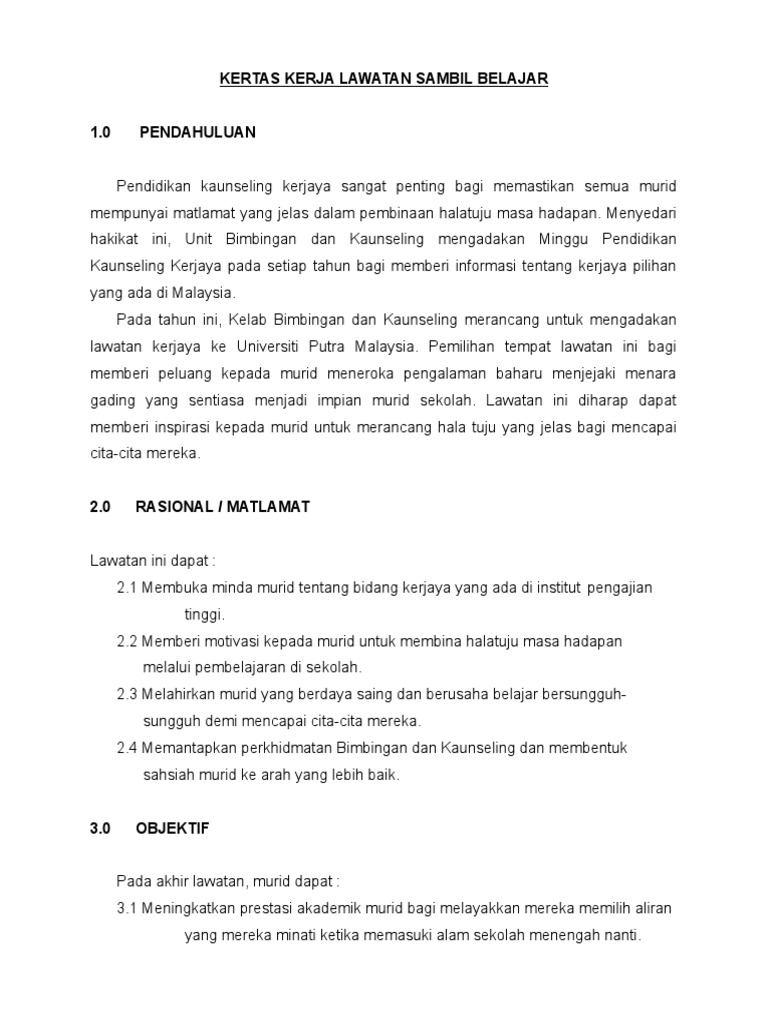 Kertas Kerja Lawatan UPM | PDF