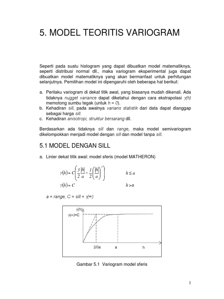 Bab 5 - Model Teoritis Variogram | PDF | Metode & Bahan Ajar | Sains ...