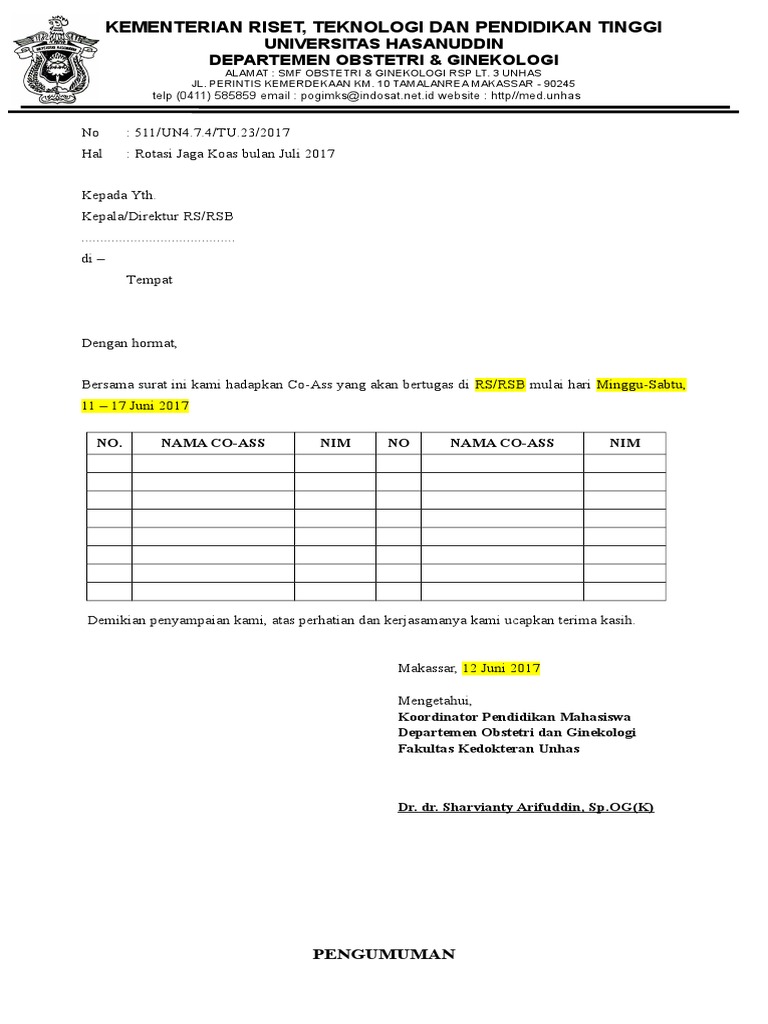 Surat Pengantar Rotasi Dr. Sharvianty | PDF