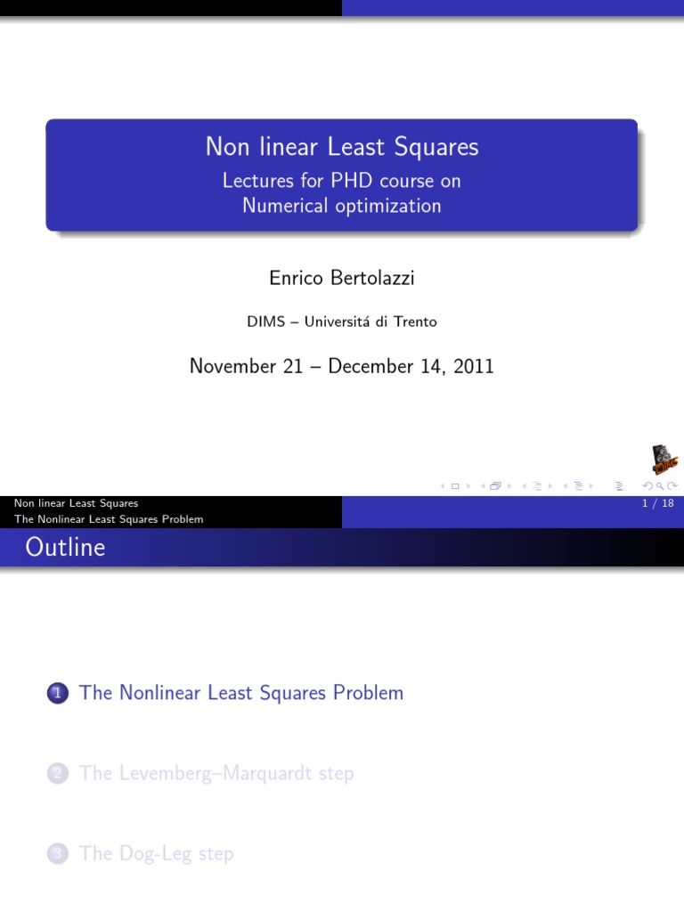 Non Linear Least Squares: Lectures For PHD Course On Numerical Optimization | PDF | Computer ...