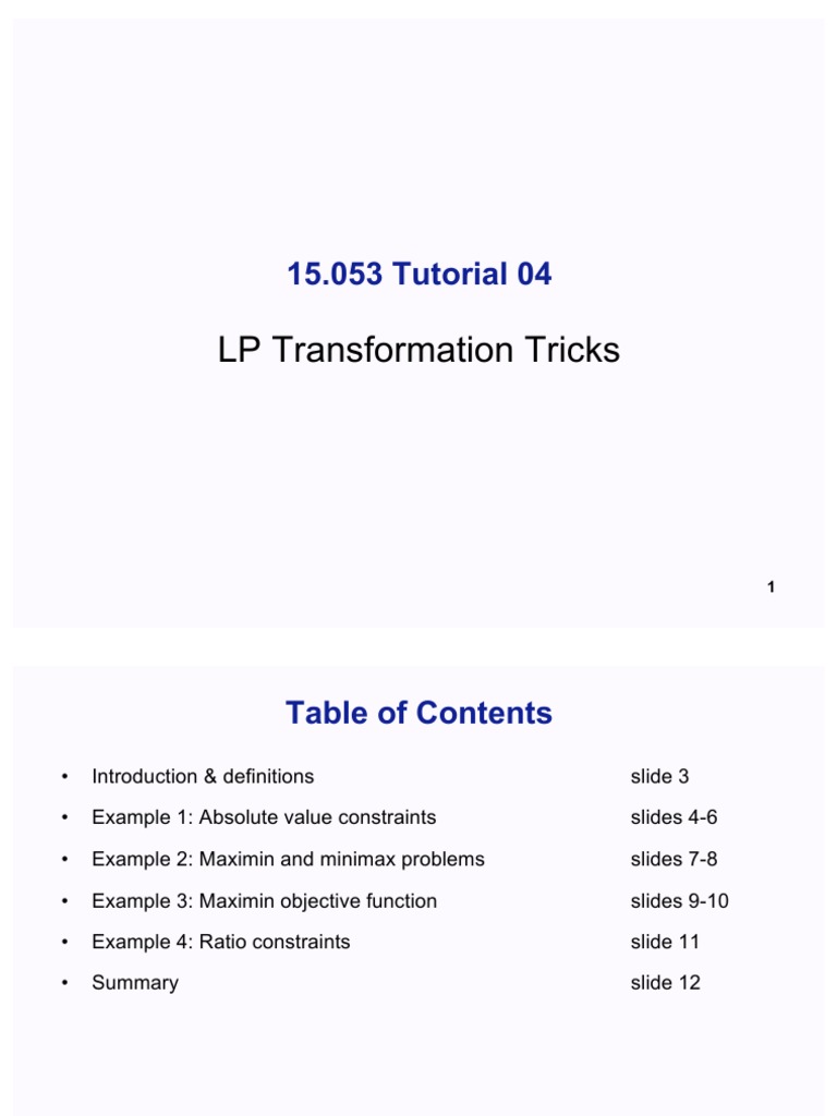 1L LP Transformation Tricks | PDF | Linear Programming | Maxima And Minima
