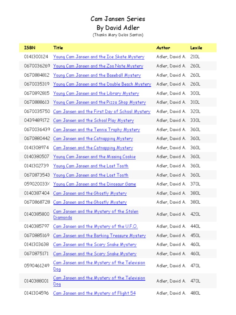 Cam Jansen Series | PDF | Leisure | Sports