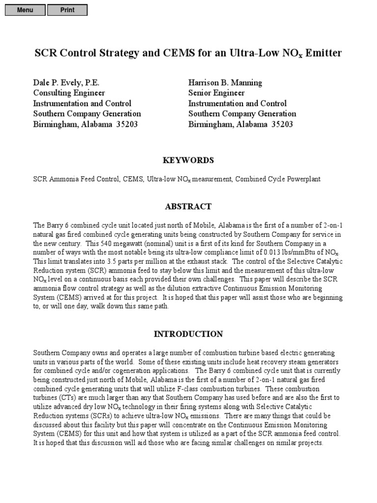 SCR Control Strategy and CEMS For An Ultra-Low NO Emitter: Keywords ...