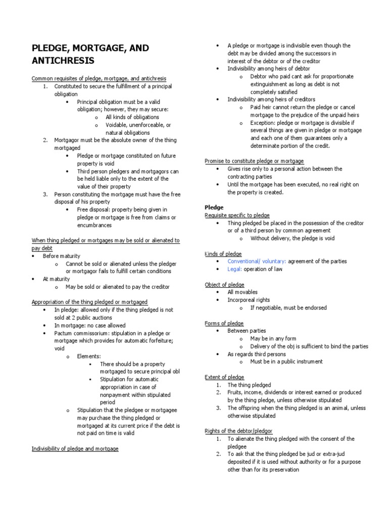 Pledge, Mortgage, and Antichresis | PDF | Mortgage Law | Foreclosure