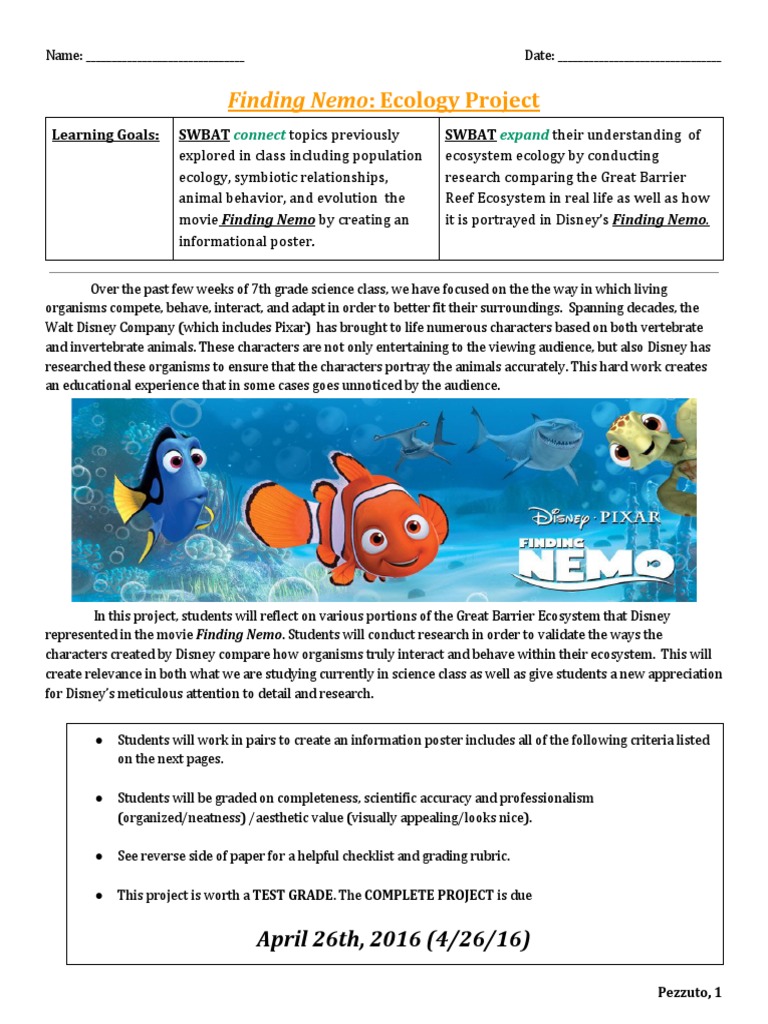 Finding Nemo Animal Ecology Final Project | PDF | Symbiosis | Ecology