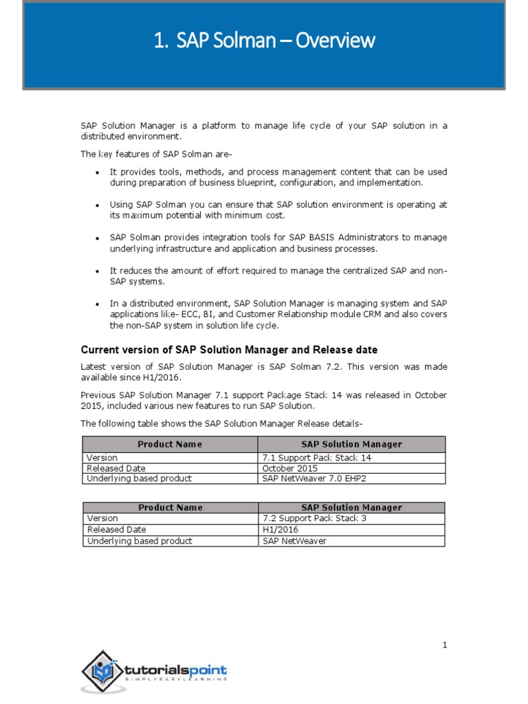 SAP Solman Overview: Current Version of SAP Solution Manager and ...