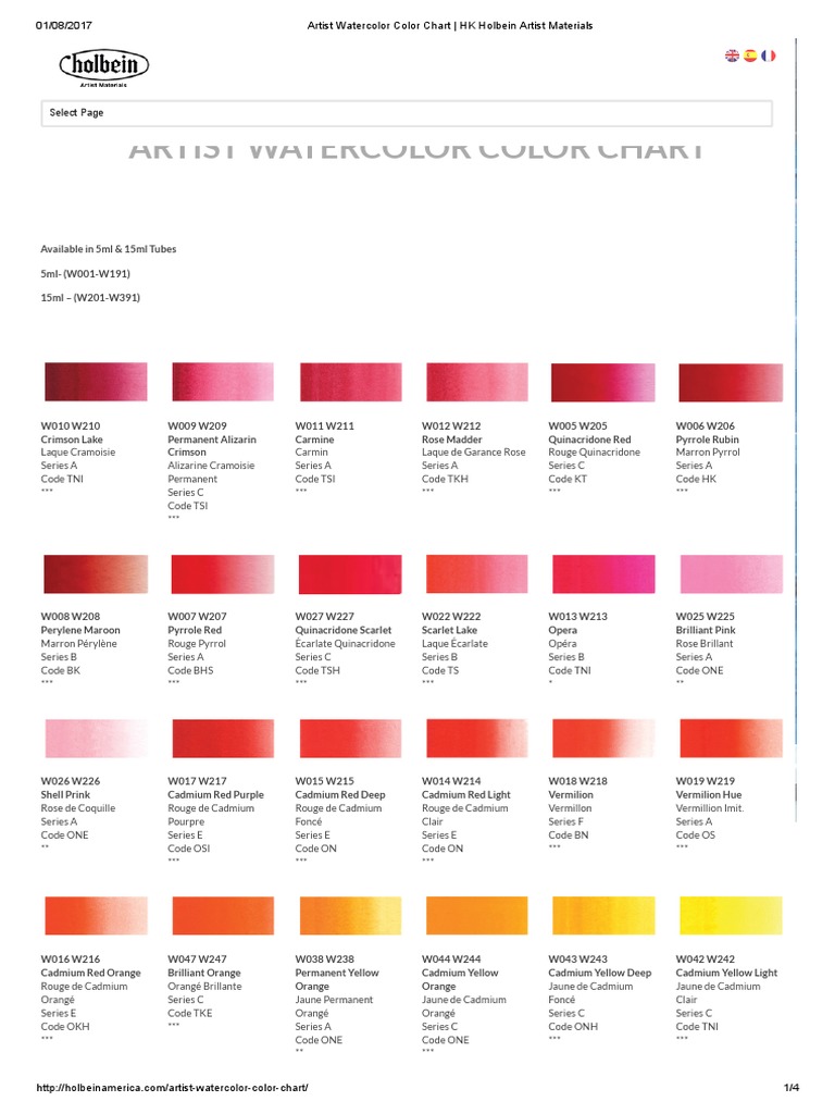 Artist Watercolor Color Chart _ HK Holbein Artist Materials | Red | Green