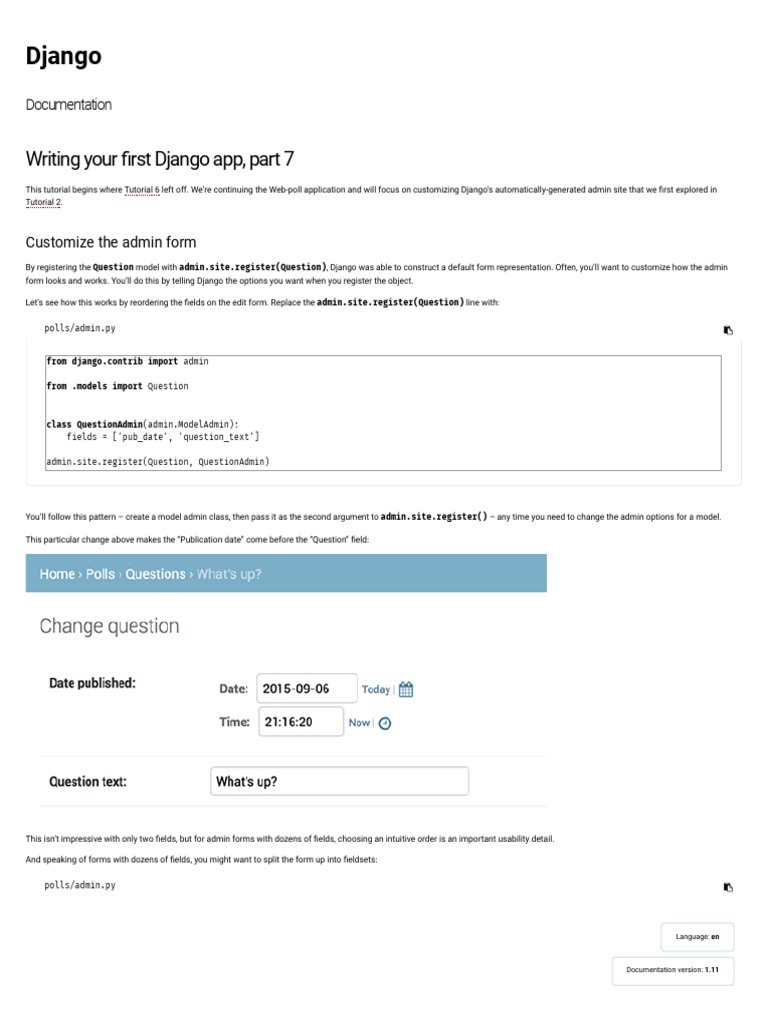 Writing Your First Django App, Part 7 - Django Documentation - Django | PDF | Computing ...