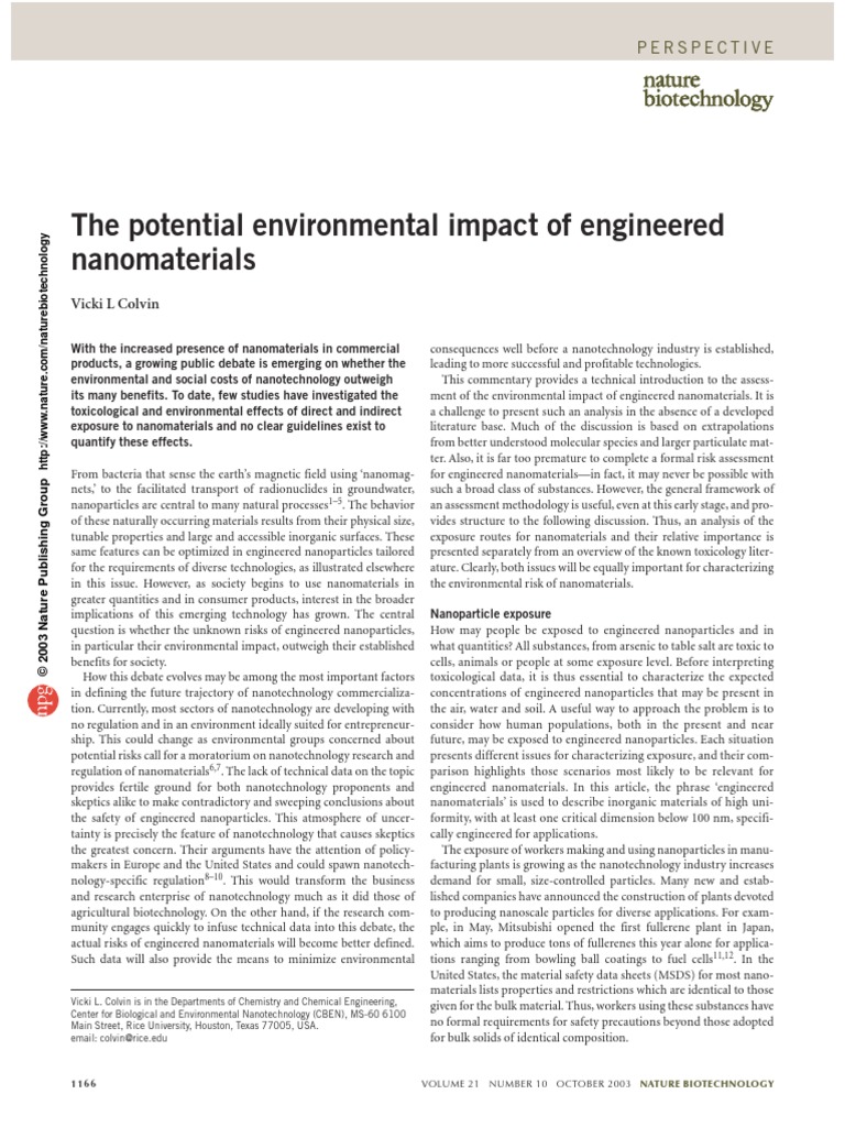 The Potential Environmental Impact of Engineered Nanomaterials | PDF ...