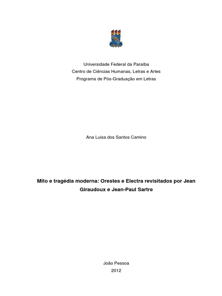 (Tese) Mito e Tragédia Moderna - Orestes e Electra Revisitados Por ...