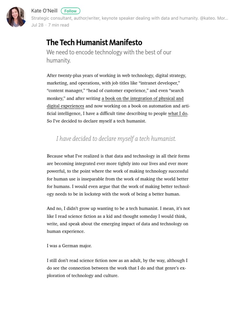 Tech Humanist Manifesto Explained | PDF | Autonomy | Human