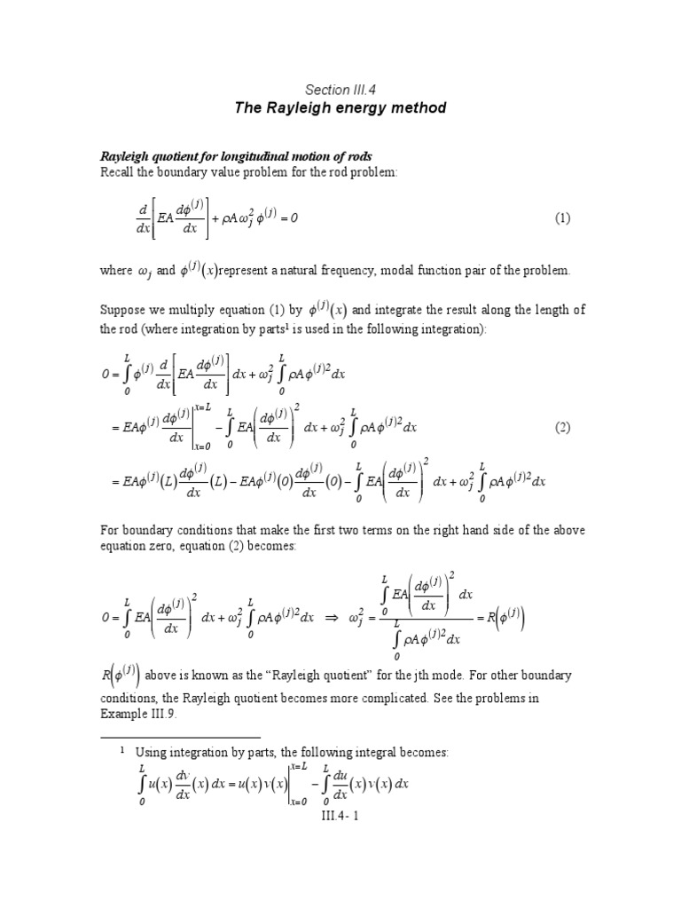 The Rayleigh Energy Method: D DX EA D" DX | PDF | Continuous Function ...