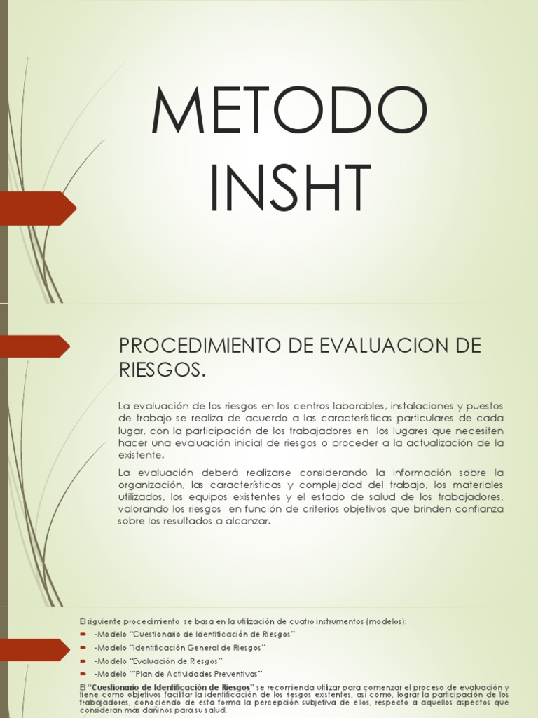 METODO INSHT | Evaluación | Riesgo